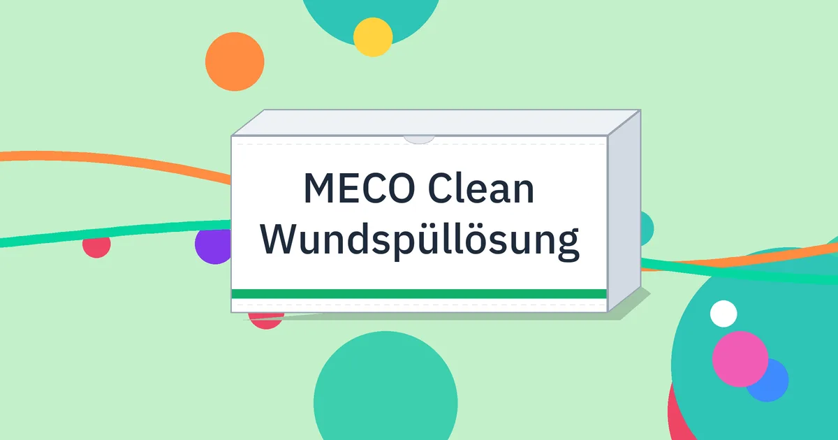 Symbolbild: Packung mit der Aufschrift MECO Clean Wundspüllösung (PZN 19768732) – Verfügbarkeit und Bezug in Apotheken in Frankfurt am Main