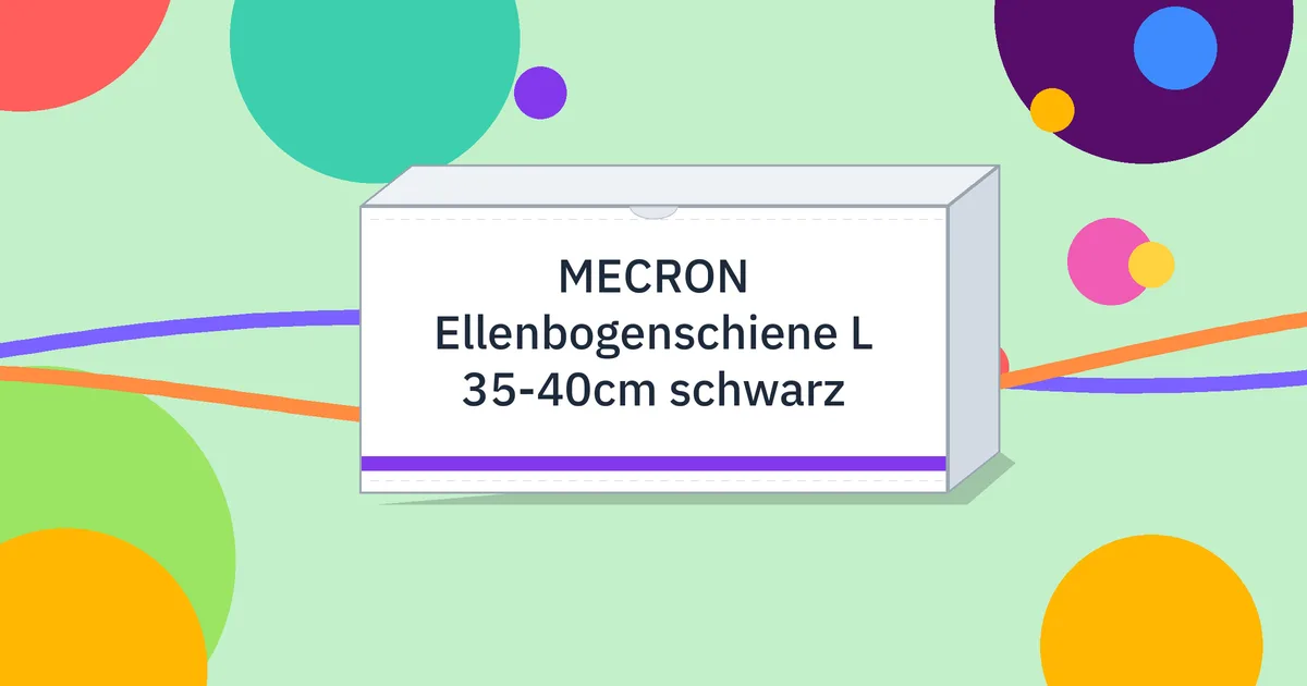 Symbolbild: Packung mit der Aufschrift MECRON Ellenbogenschiene L 35-40cm schwarz (PZN 02909789) – Verfügbarkeit und Bezug in Apotheken in Frankfurt am Main