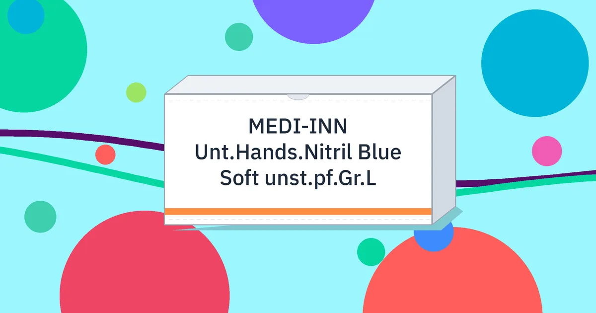 Symbolbild: Packung mit der Aufschrift MEDI-INN Unt.Hands.Nitril Blue Soft unst.pf.Gr.L (PZN 10183390) – Verfügbarkeit und Bezug in Apotheken in Frankfurt am Main