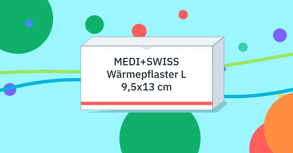 Symbolbild: Packung mit der Aufschrift MEDI+SWISS Wärmepflaster L 9,5x13 cm (PZN 16907185) – Verfügbarkeit und Bezug in Apotheken in Frankfurt am Main