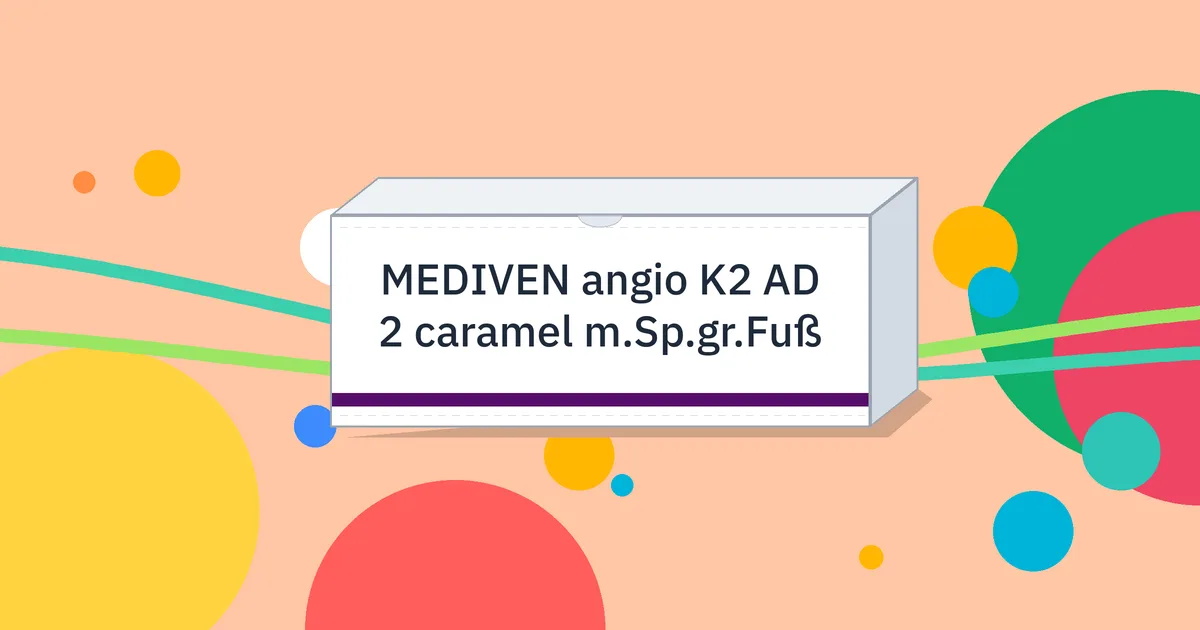Symbolbild: Packung mit der Aufschrift MEDIVEN angio K2 AD 2 caramel m.Sp.gr.Fuß (PZN 17210670) – Verfügbarkeit und Bezug in Apotheken in Frankfurt am Main