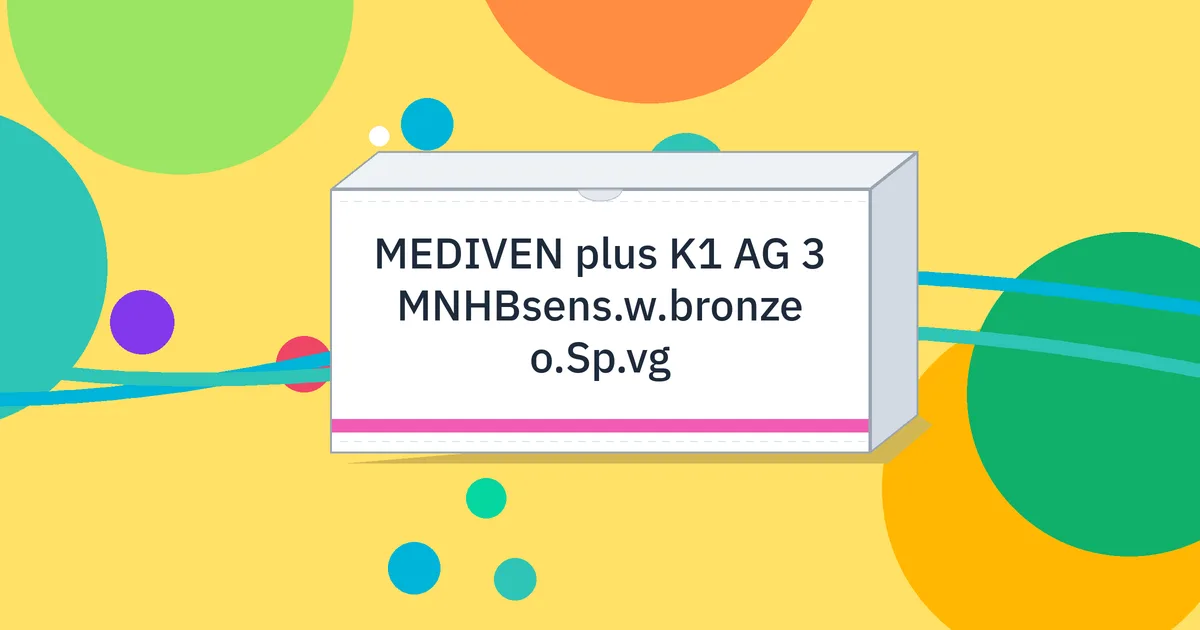 Symbolbild: Packung mit der Aufschrift MEDIVEN plus K1 AG 3 MNHBsens.w.bronze o.Sp.vg (PZN 15918933) – Verfügbarkeit und Bezug in Apotheken in Frankfurt am Main