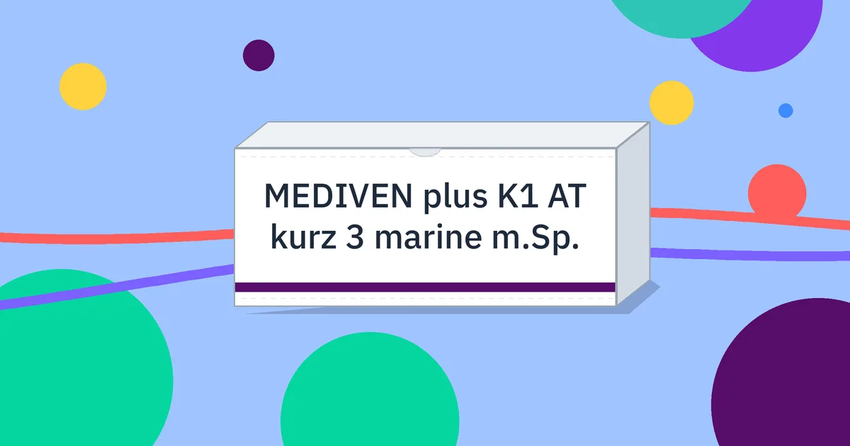 Symbolbild: Packung mit der Aufschrift MEDIVEN plus K1 AT kurz 3 marine m.Sp. (PZN 15025974) – Verfügbarkeit und Bezug in Apotheken in Frankfurt am Main