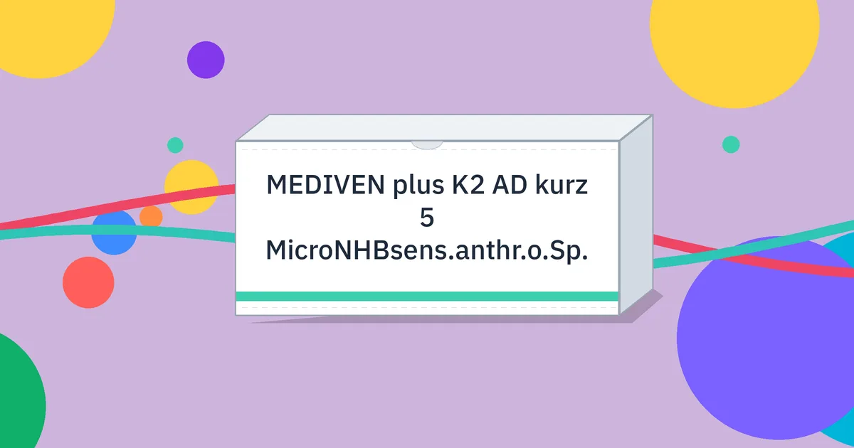 Symbolbild: Packung mit der Aufschrift MEDIVEN plus K2 AD kurz 5 MicroNHBsens.anthr.o.Sp. (PZN 15933418) – Verfügbarkeit und Bezug in Apotheken in Frankfurt am Main