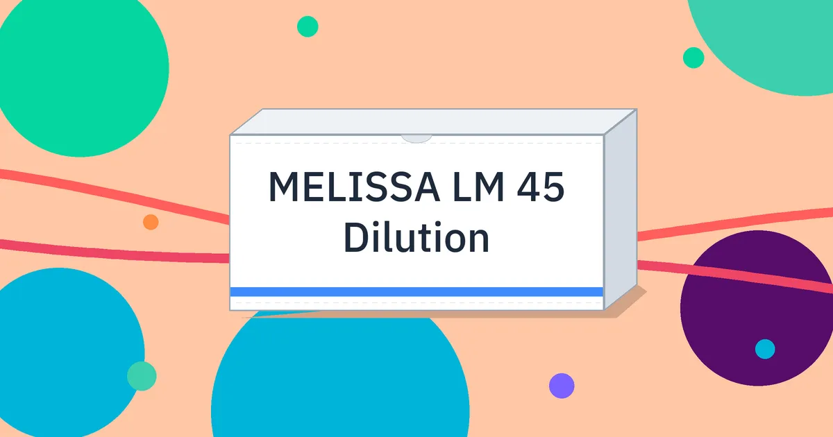 Symbolbild: Packung mit der Aufschrift MELISSA LM 45 Dilution (PZN 12947578) – Verfügbarkeit und Bezug in Apotheken in Frankfurt am Main