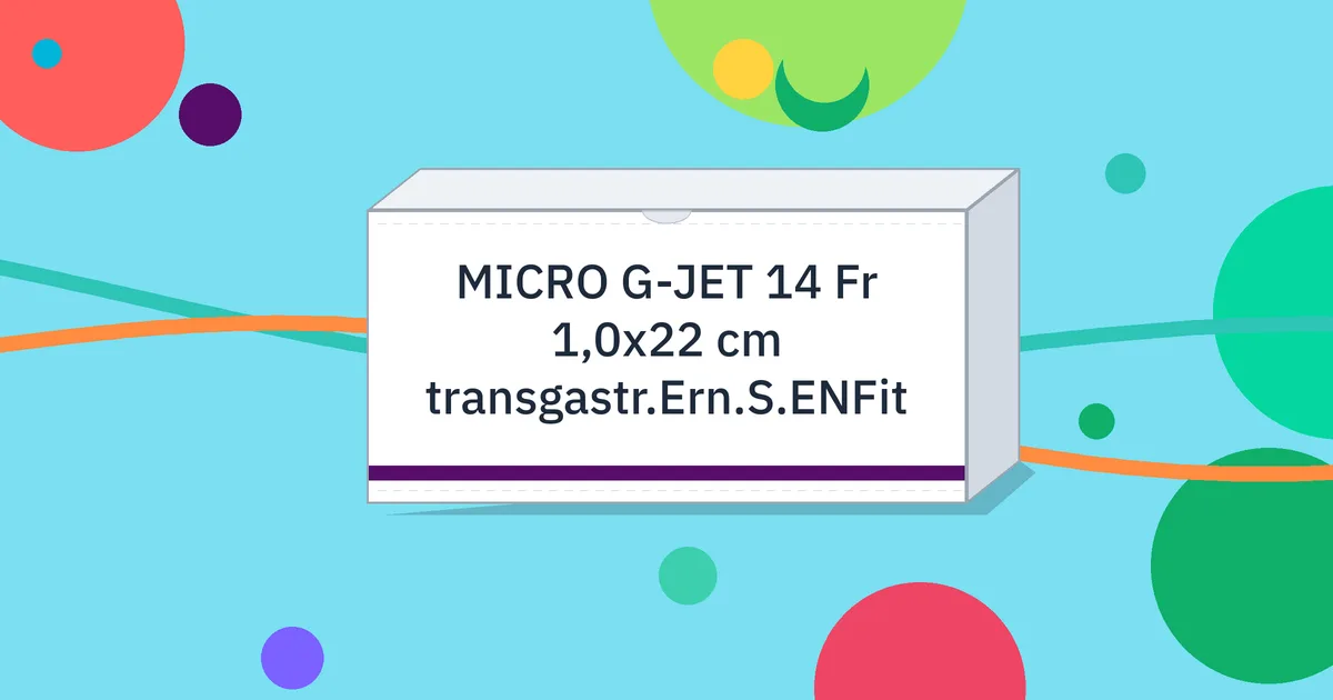 Symbolbild: Packung mit der Aufschrift MICRO G-JET 14 Fr 1,0x22 cm transgastr.Ern.S.ENFit (PZN 17818006) – Verfügbarkeit und Bezug in Apotheken in Frankfurt am Main