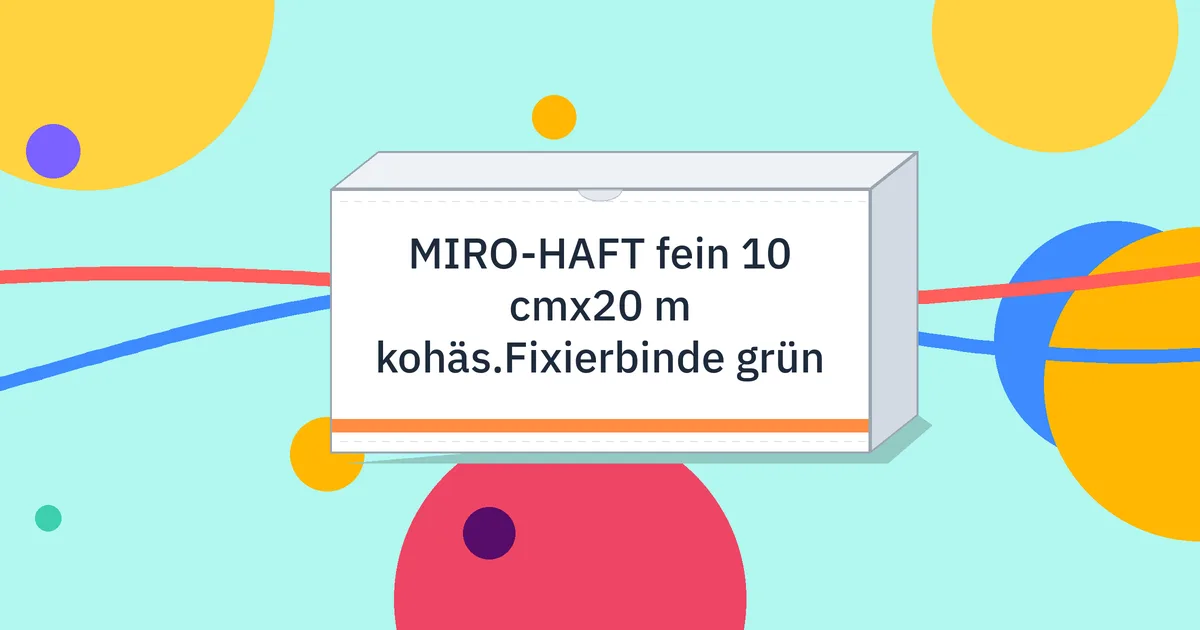 Symbolbild: Packung mit der Aufschrift MIRO-HAFT fein 10 cmx20 m kohäs.Fixierbinde grün (PZN 01212589) – Verfügbarkeit und Bezug in Apotheken in Frankfurt am Main