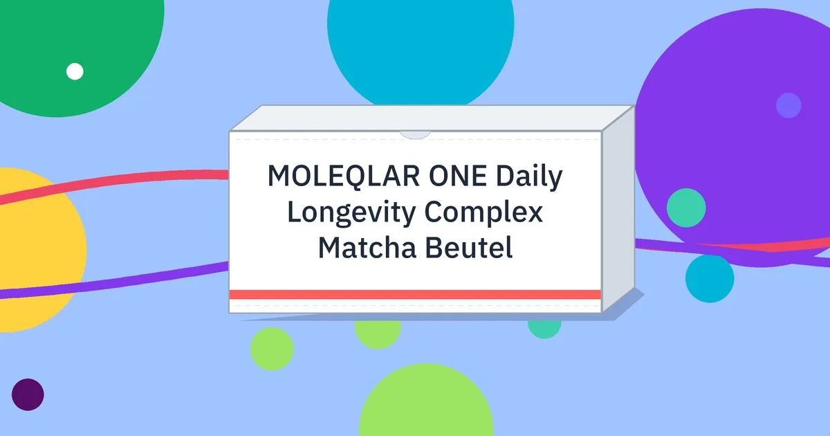 Symbolbild: Packung mit der Aufschrift MOLEQLAR ONE Daily Longevity Complex Matcha Beutel (PZN 20584279) – Verfügbarkeit und Bezug in Apotheken in Frankfurt am Main