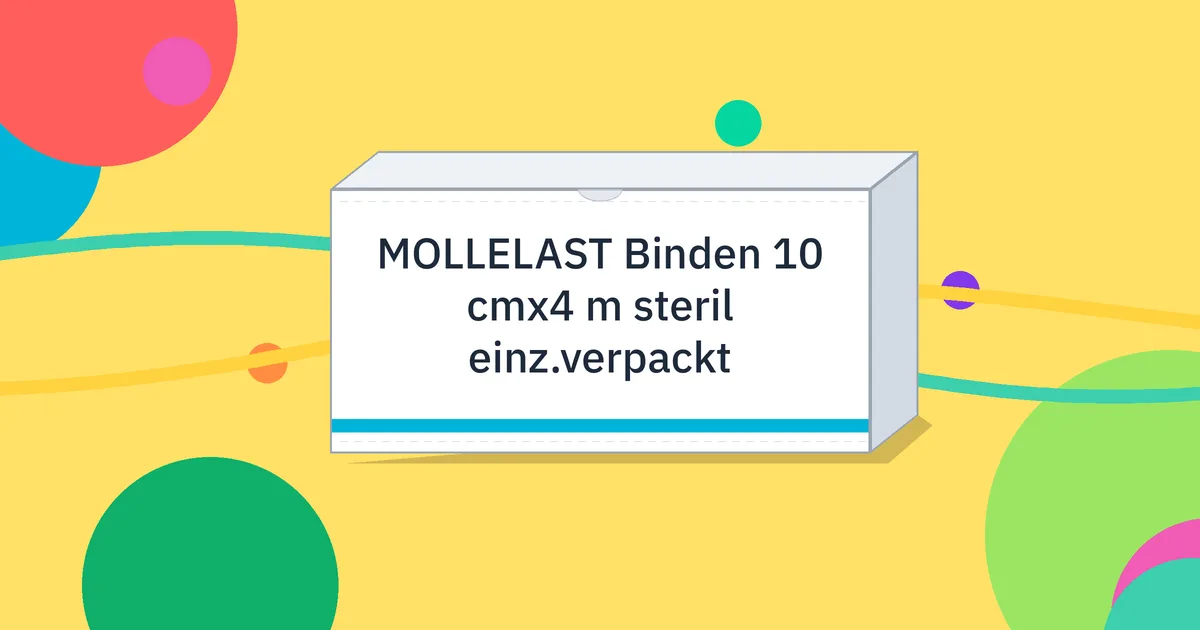 Symbolbild: Packung mit der Aufschrift MOLLELAST Binden 10 cmx4 m steril einz.verpackt (PZN 15430479) – Verfügbarkeit und Bezug in Apotheken in Frankfurt am Main
