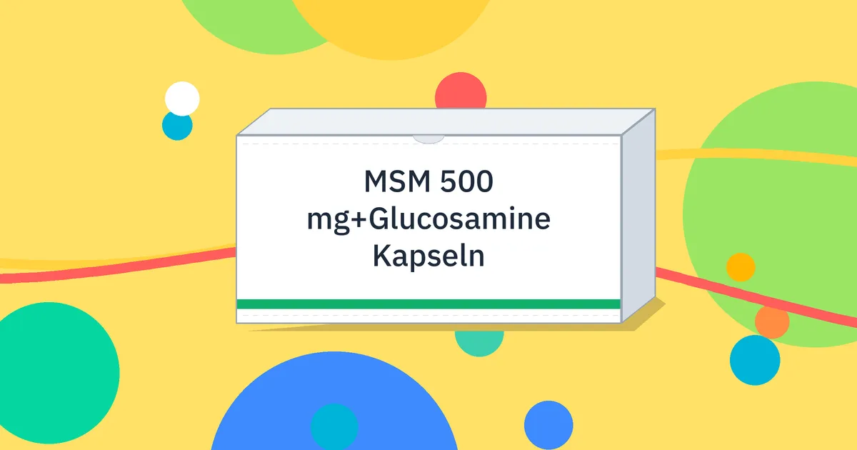 Symbolbild: Packung mit der Aufschrift MSM 500 mg+Glucosamine Kapseln (PZN 03383711) – Verfügbarkeit und Bezug in Apotheken in Frankfurt am Main