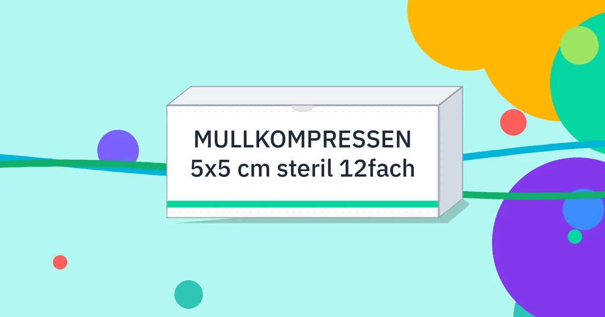 Symbolbild: Packung mit der Aufschrift MULLKOMPRESSEN 5x5 cm steril 12fach (PZN 11859872) – Verfügbarkeit und Bezug in Apotheken in Frankfurt am Main