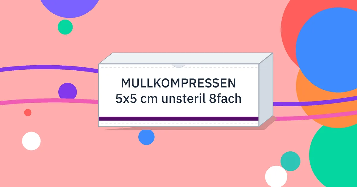 Symbolbild: Packung mit der Aufschrift MULLKOMPRESSEN 5x5 cm unsteril 8fach (PZN 03391320) – Verfügbarkeit und Bezug in Apotheken in Frankfurt am Main