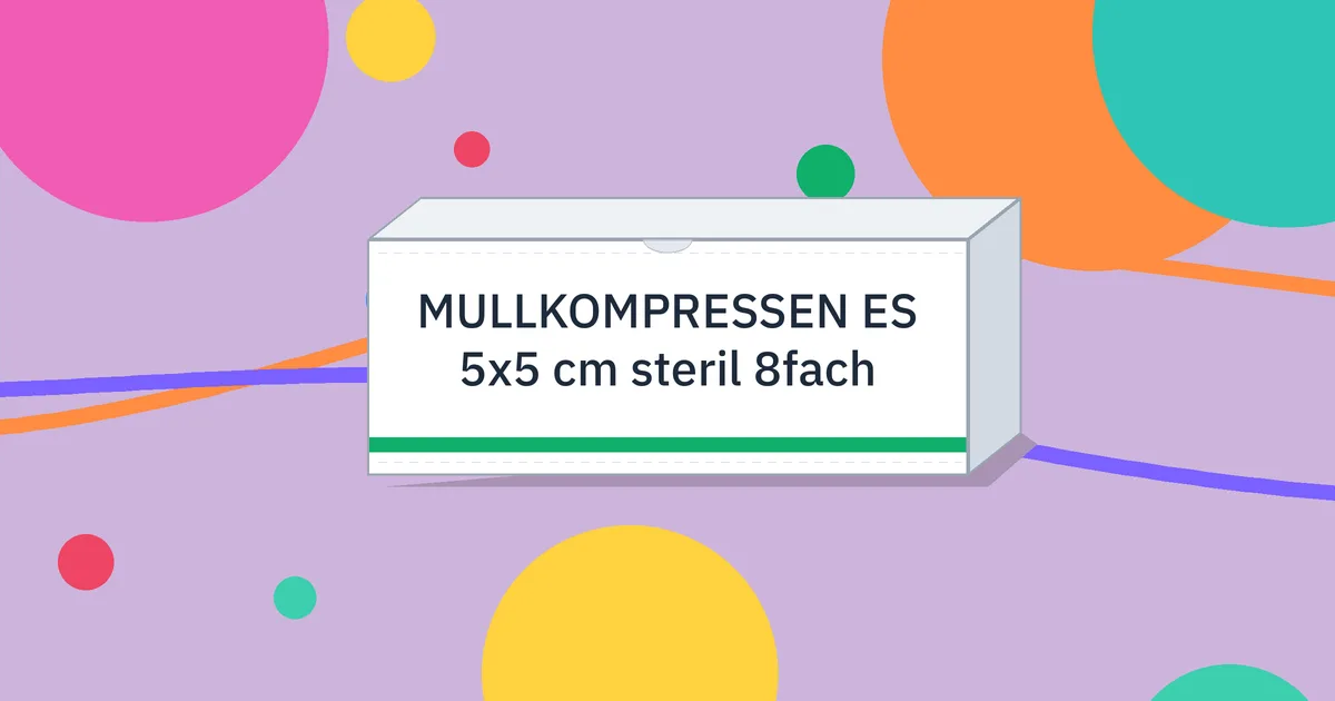 Symbolbild: Packung mit der Aufschrift MULLKOMPRESSEN ES 5x5 cm steril 8fach (PZN 06192070) – Verfügbarkeit und Bezug in Apotheken in Frankfurt am Main