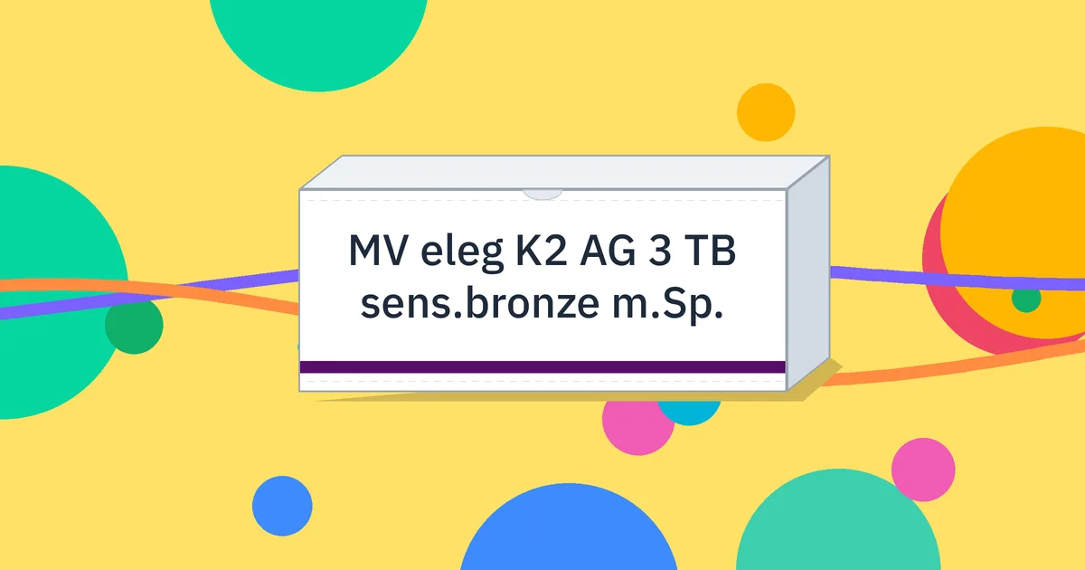 Symbolbild: Packung mit der Aufschrift MV eleg K2 AG 3 TB sens.bronze m.Sp. (PZN 14718853) – Verfügbarkeit und Bezug in Apotheken in Frankfurt am Main