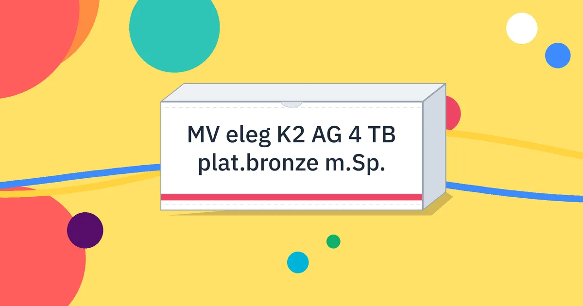 Symbolbild: Packung mit der Aufschrift MV eleg K2 AG 4 TB plat.bronze m.Sp. (PZN 14718095) – Verfügbarkeit und Bezug in Apotheken in Frankfurt am Main