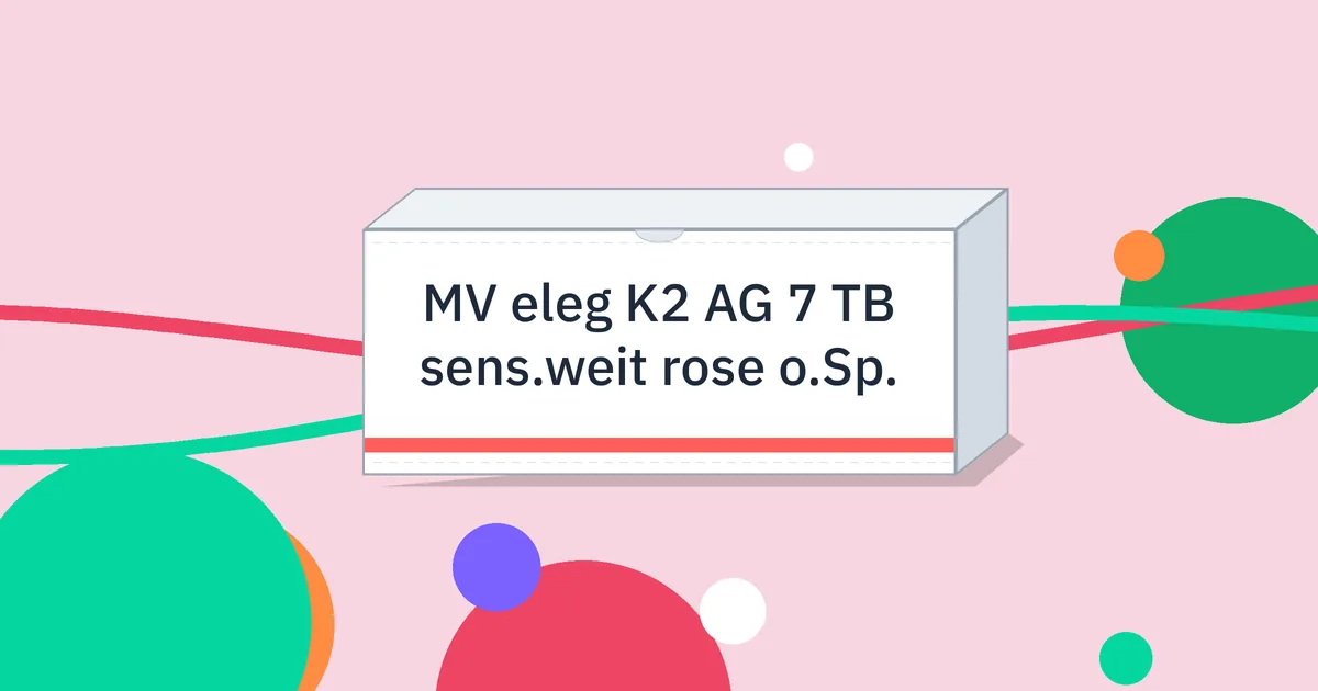Symbolbild: Packung mit der Aufschrift MV eleg K2 AG 7 TB sens.weit rose o.Sp. (PZN 14699699) – Verfügbarkeit und Bezug in Apotheken in Frankfurt am Main