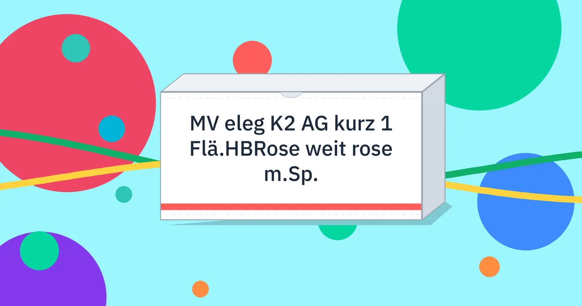 Symbolbild: Packung mit der Aufschrift MV eleg K2 AG kurz 1 Flä.HBRose weit rose m.Sp. (PZN 15705841) – Verfügbarkeit und Bezug in Apotheken in Frankfurt am Main