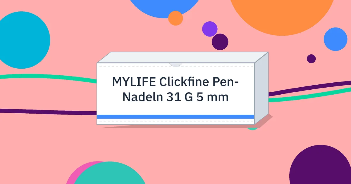 Symbolbild: Packung mit der Aufschrift MYLIFE Clickfine Pen-Nadeln 31 G 5 mm (PZN 10995811) – Verfügbarkeit und Bezug in Apotheken in Frankfurt am Main