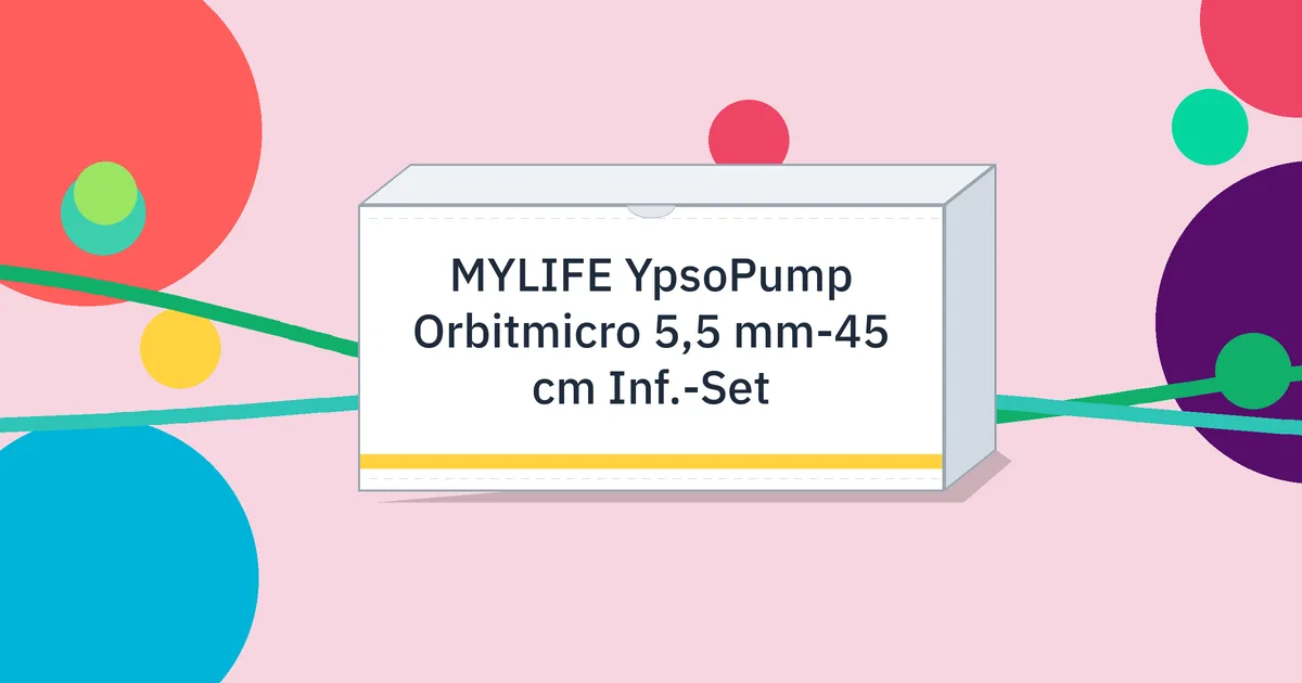 Symbolbild: Packung mit der Aufschrift MYLIFE YpsoPump Orbitmicro 5,5 mm-45 cm Inf.-Set (PZN 18730762) – Verfügbarkeit und Bezug in Apotheken in Frankfurt am Main