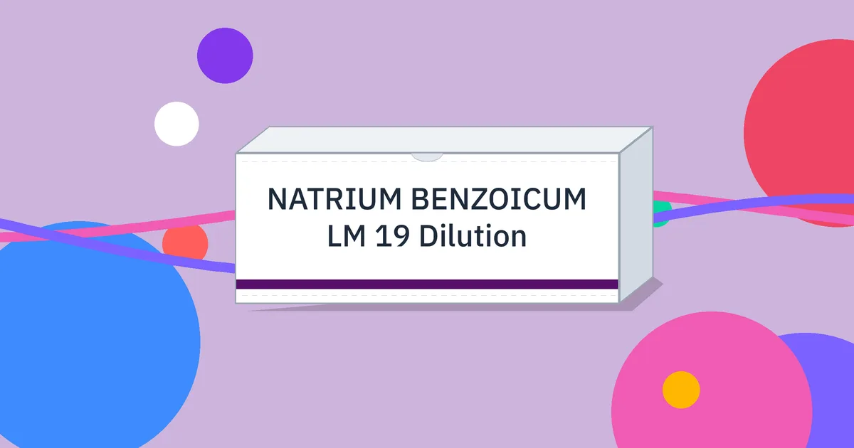 Symbolbild: Packung mit der Aufschrift NATRIUM BENZOICUM LM 19 Dilution (PZN 12959883) – Verfügbarkeit und Bezug in Apotheken in Frankfurt am Main