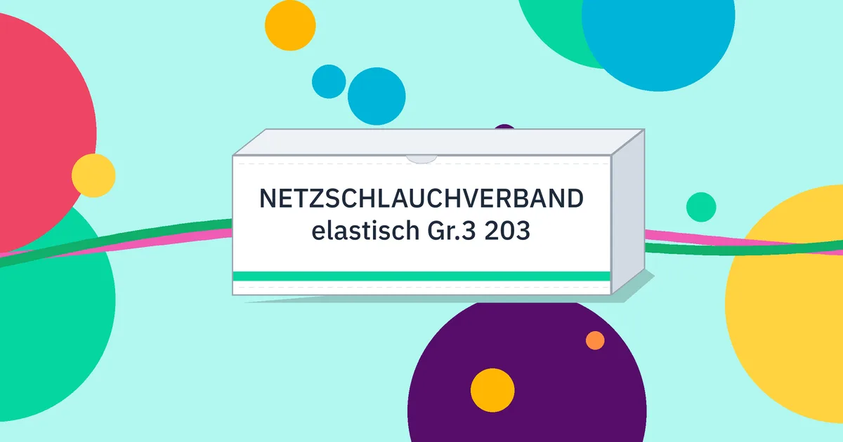 Symbolbild: Packung mit der Aufschrift NETZSCHLAUCHVERBAND elastisch Gr.3 203 (PZN 02092087) – Verfügbarkeit und Bezug in Apotheken in Frankfurt am Main