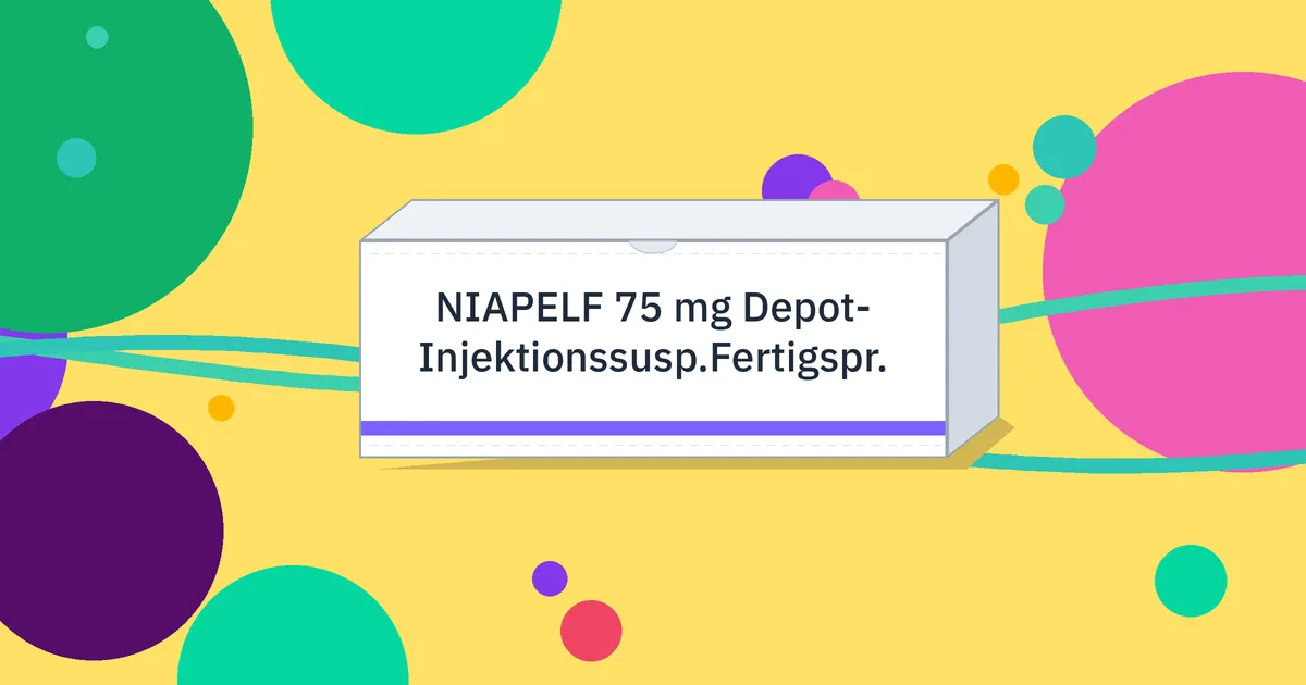 Symbolbild: Packung mit der Aufschrift NIAPELF 75 mg Depot-Injektionssusp.Fertigspr. (PZN 19741466) – Verfügbarkeit und Bezug in Apotheken in Frankfurt am Main