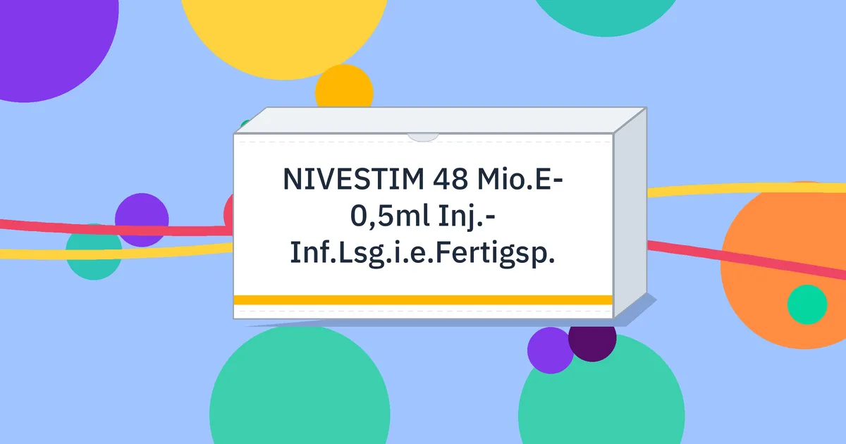 Symbolbild: Packung mit der Aufschrift NIVESTIM 48 Mio.E-0,5ml Inj.-Inf.Lsg.i.e.Fertigsp. (PZN 11084537) – Verfügbarkeit und Bezug in Apotheken in Frankfurt am Main