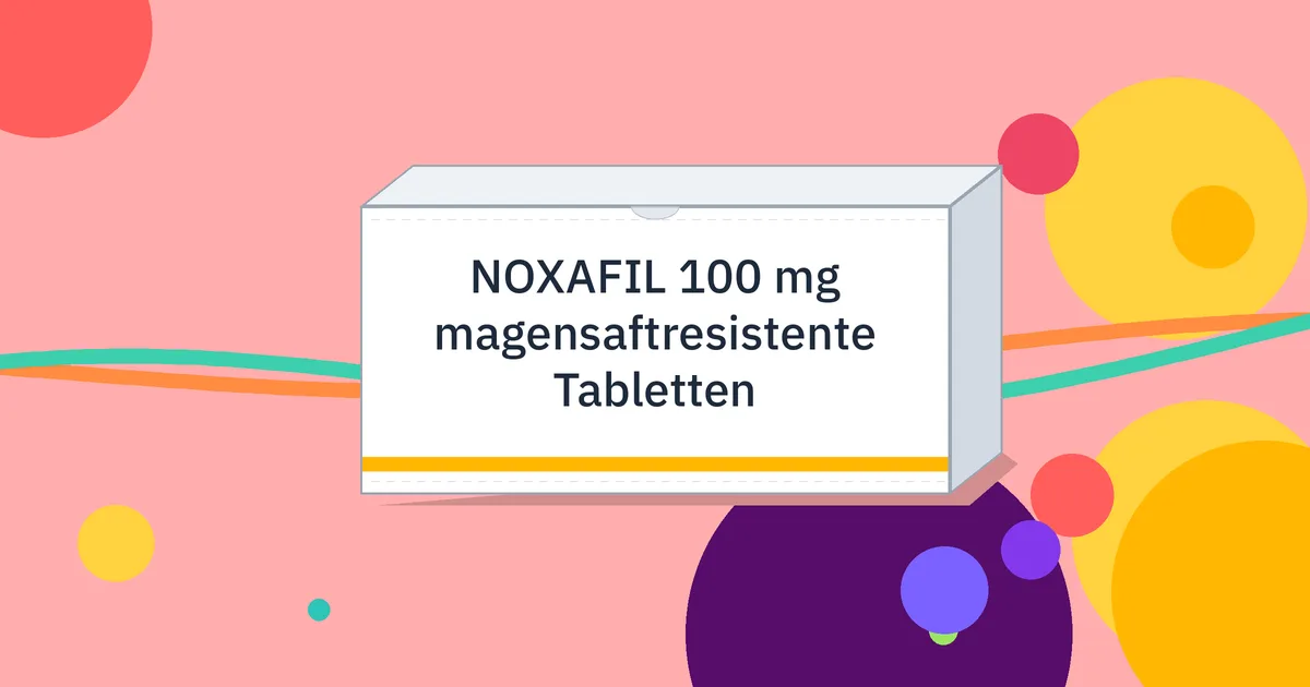 Symbolbild: Packung mit der Aufschrift NOXAFIL 100 mg magensaftresistente Tabletten (PZN 14444858) – Verfügbarkeit und Bezug in Apotheken in Frankfurt am Main
