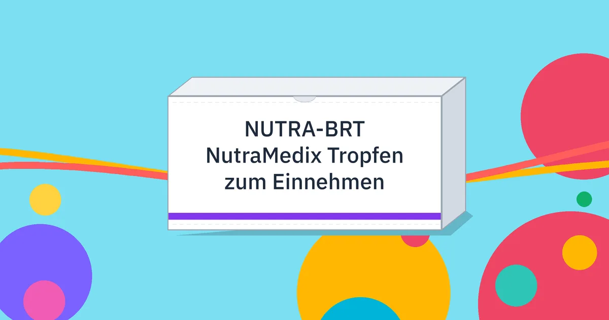 Symbolbild: Packung mit der Aufschrift NUTRA-BRT NutraMedix Tropfen zum Einnehmen (PZN 18447813) – Verfügbarkeit und Bezug in Apotheken in Frankfurt am Main