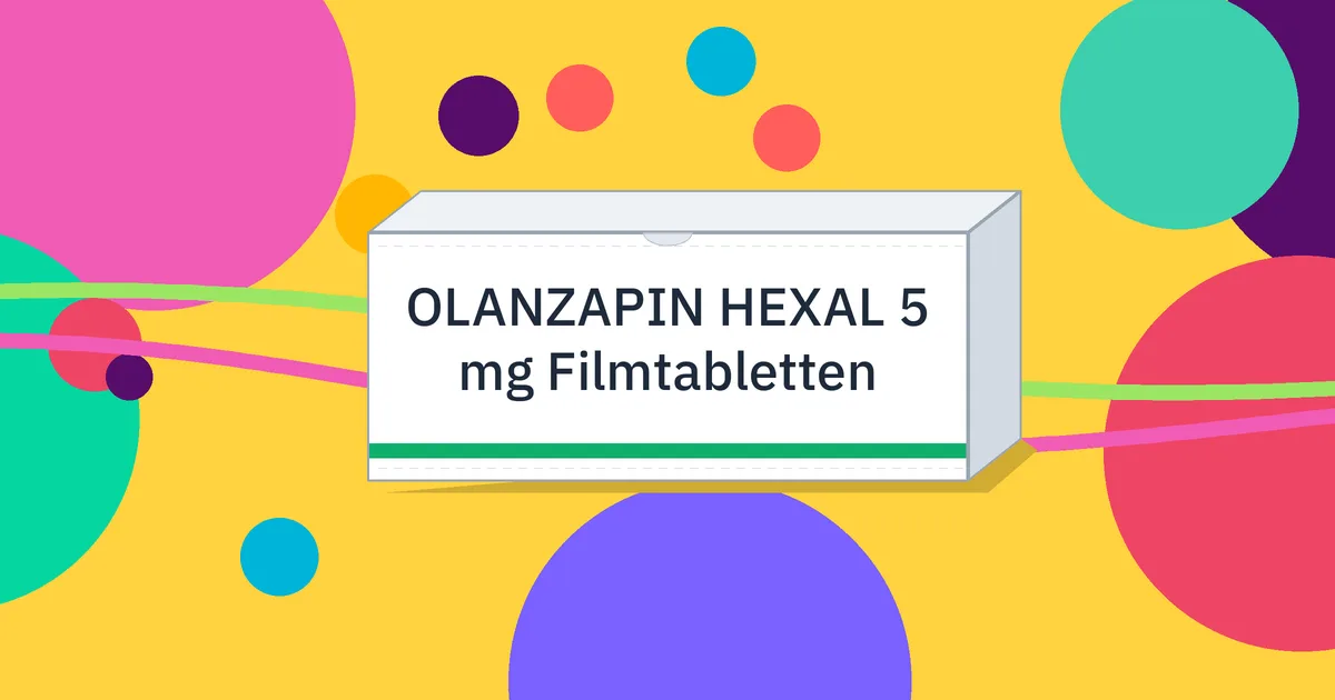 Symbolbild: Packung mit der Aufschrift OLANZAPIN HEXAL 5 mg Filmtabletten (PZN 08877398) – Verfügbarkeit und Bezug in Apotheken in Frankfurt am Main
