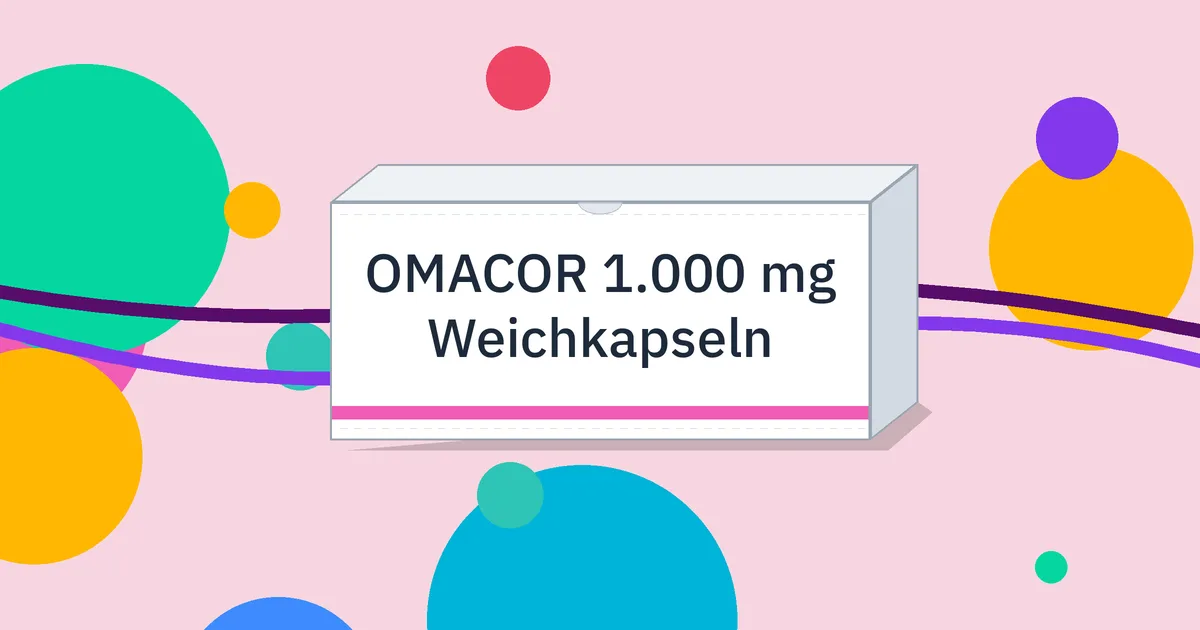 Symbolbild: Packung mit der Aufschrift OMACOR 1.000 mg Weichkapseln (PZN 11157609) – Verfügbarkeit und Bezug in Apotheken in Frankfurt am Main