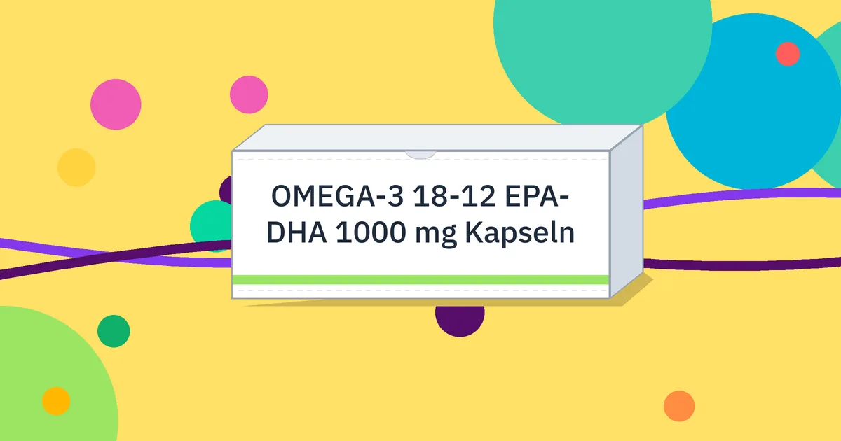Symbolbild: Packung mit der Aufschrift OMEGA-3 18-12 EPA-DHA 1000 mg Kapseln (PZN 18167083) – Verfügbarkeit und Bezug in Apotheken in Frankfurt am Main