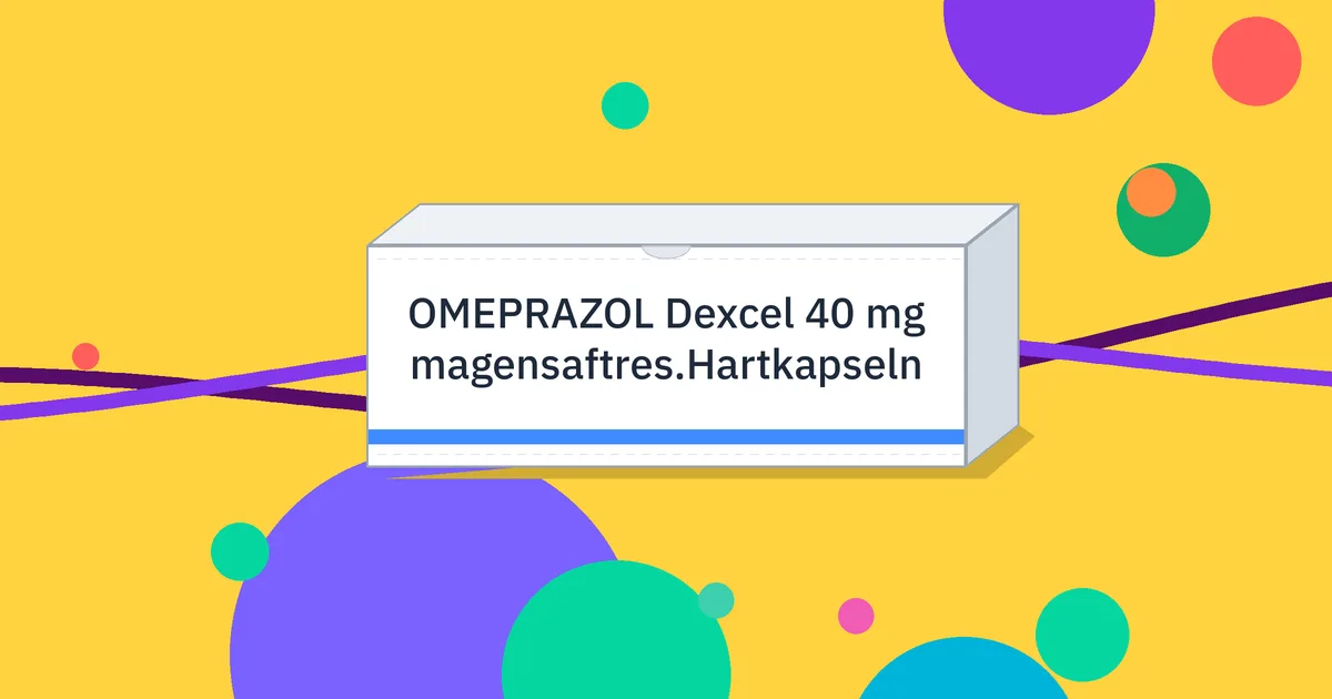 Symbolbild: Packung mit der Aufschrift OMEPRAZOL Dexcel 40 mg magensaftres.Hartkapseln (PZN 07745915) – Verfügbarkeit und Bezug in Apotheken in Frankfurt am Main