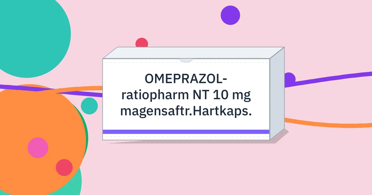 Symbolbild: Packung mit der Aufschrift OMEPRAZOL-ratiopharm NT 10 mg magensaftr.Hartkaps. (PZN 02559823) – Verfügbarkeit und Bezug in Apotheken in Frankfurt am Main
