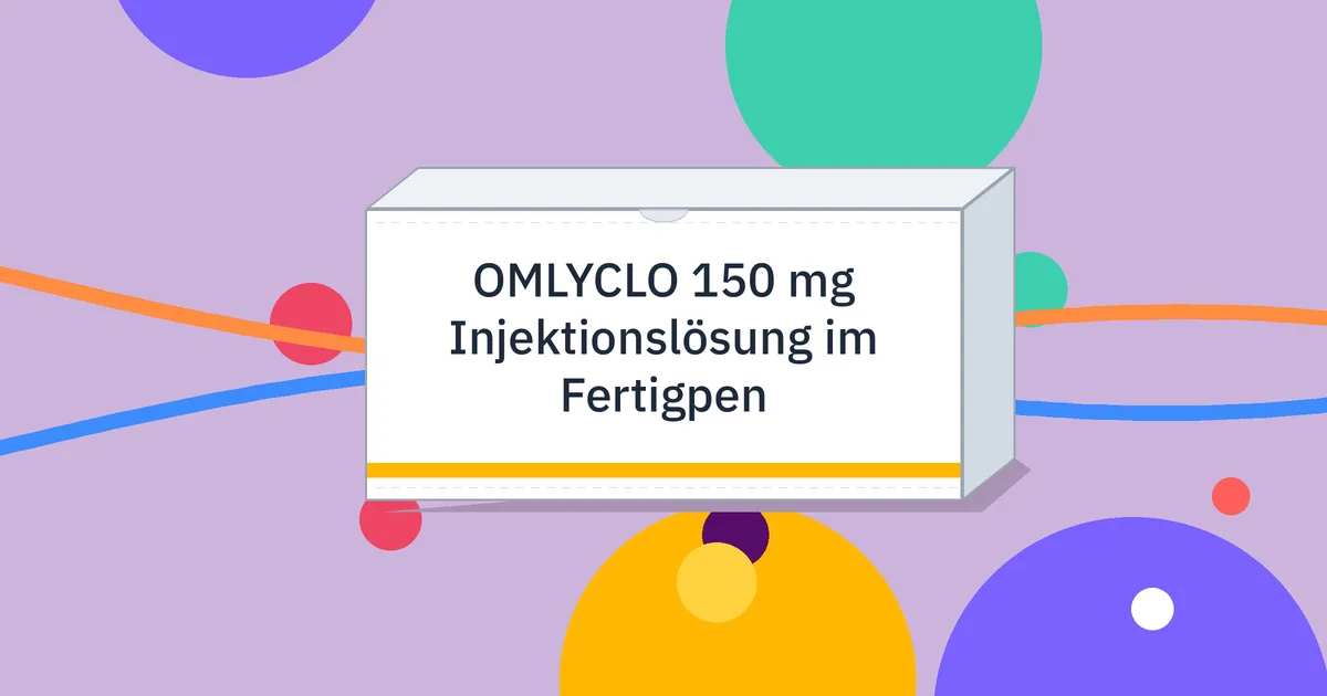 Symbolbild: Packung mit der Aufschrift OMLYCLO 150 mg Injektionslösung im Fertigpen (PZN 20315680) – Verfügbarkeit und Bezug in Apotheken in Frankfurt am Main