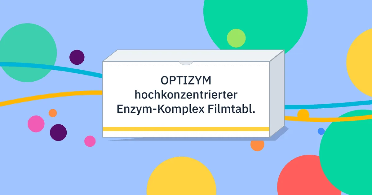 Symbolbild: Packung mit der Aufschrift OPTIZYM hochkonzentrierter Enzym-Komplex Filmtabl. (PZN 13879962) – Verfügbarkeit und Bezug in Apotheken in Frankfurt am Main
