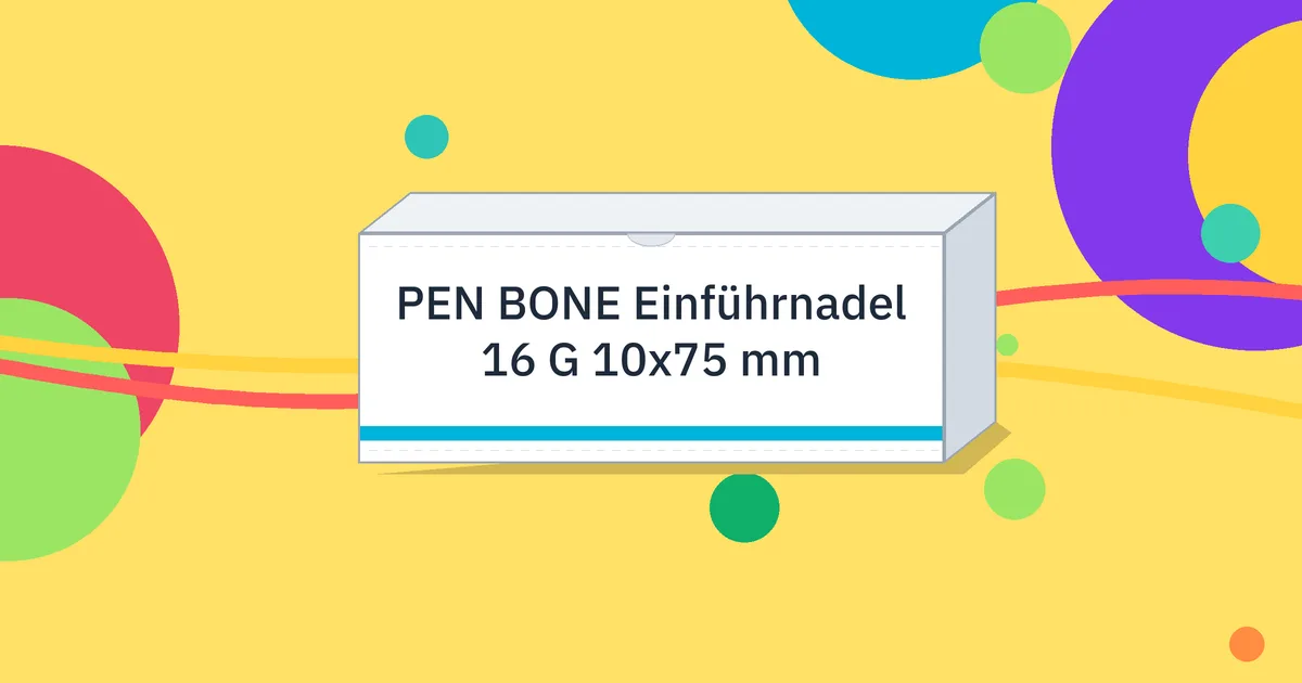 Symbolbild: Packung mit der Aufschrift PEN BONE Einführnadel 16 G 10x75 mm (PZN 16920524) – Verfügbarkeit und Bezug in Apotheken in Frankfurt am Main