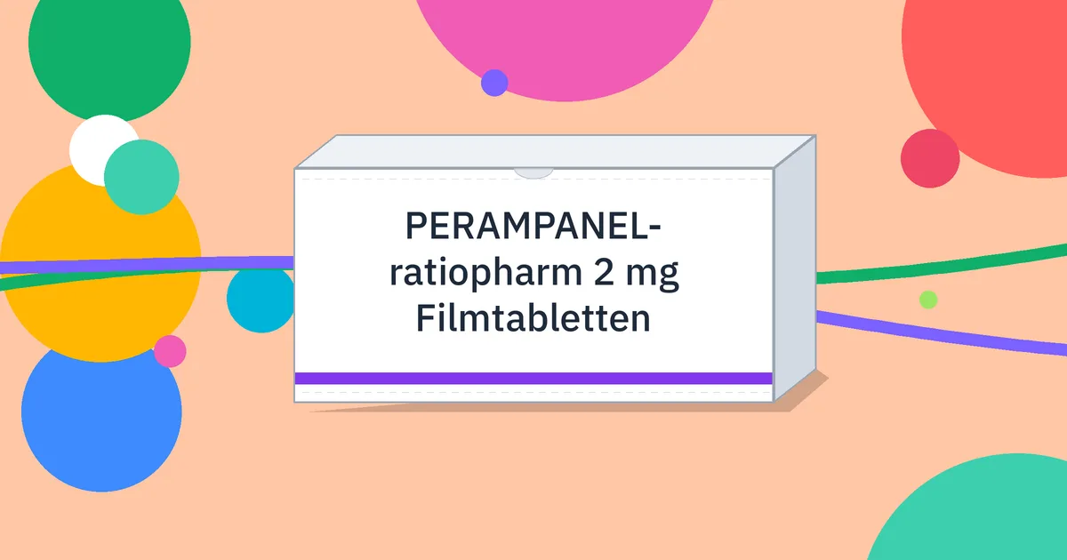 Symbolbild: Packung mit der Aufschrift PERAMPANEL-ratiopharm 2 mg Filmtabletten (PZN 20106781) – Verfügbarkeit und Bezug in Apotheken in Frankfurt am Main