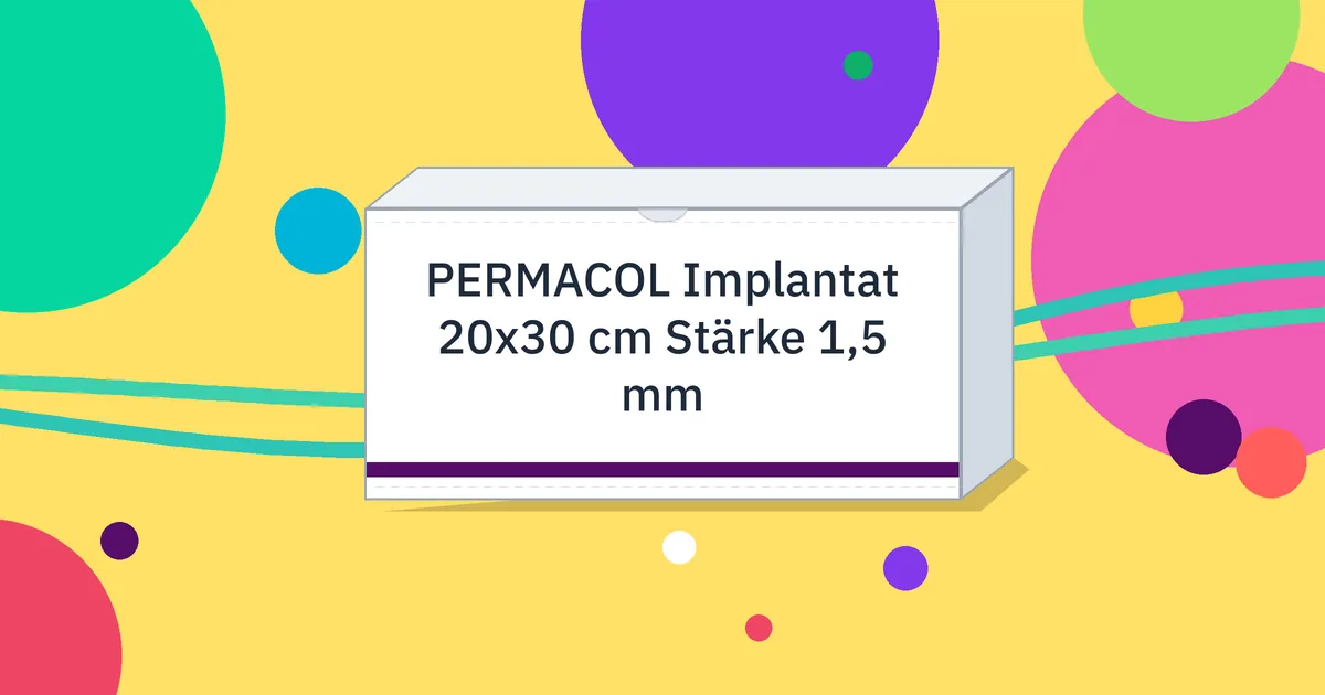 Symbolbild: Packung mit der Aufschrift PERMACOL Implantat 20x30 cm Stärke 1,5 mm (PZN 05869760) – Verfügbarkeit und Bezug in Apotheken in Frankfurt am Main