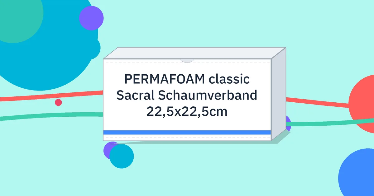 Symbolbild: Packung mit der Aufschrift PERMAFOAM classic Sacral Schaumverband 22,5x22,5cm (PZN 16728985) – Verfügbarkeit und Bezug in Apotheken in Frankfurt am Main