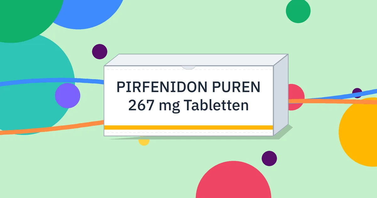 Symbolbild: Packung mit der Aufschrift PIRFENIDON PUREN 267 mg Tabletten (PZN 19238419) – Verfügbarkeit und Bezug in Apotheken in Frankfurt am Main