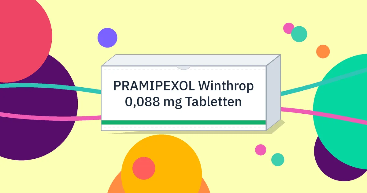 Symbolbild: Packung mit der Aufschrift PRAMIPEXOL Winthrop 0,088 mg Tabletten (PZN 17518936) – Verfügbarkeit und Bezug in Apotheken in Frankfurt am Main
