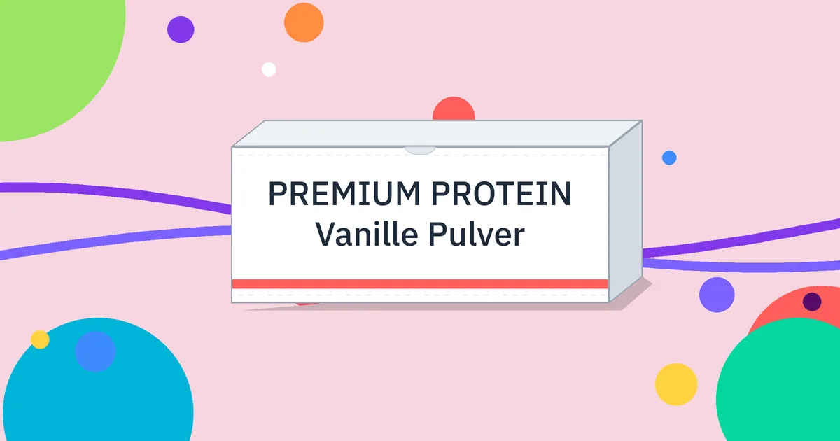 Symbolbild: Packung mit der Aufschrift PREMIUM PROTEIN Vanille Pulver (PZN 12458879) – Verfügbarkeit und Bezug in Apotheken in Frankfurt am Main