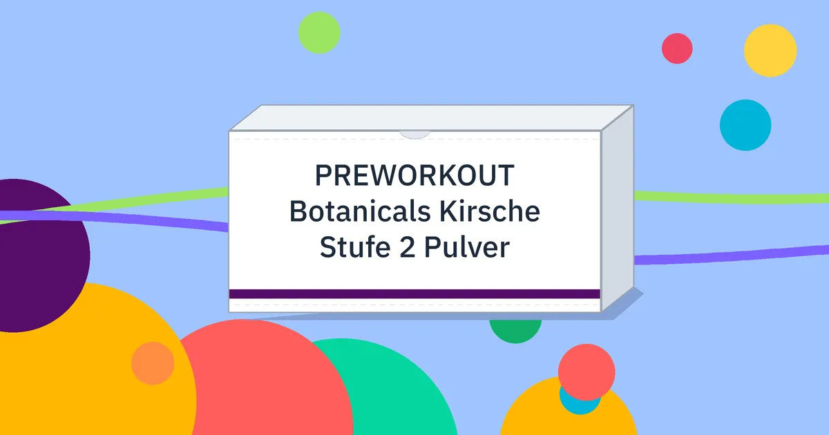 Symbolbild: Packung mit der Aufschrift PREWORKOUT Botanicals Kirsche Stufe 2 Pulver (PZN 18813809) – Verfügbarkeit und Bezug in Apotheken in Frankfurt am Main