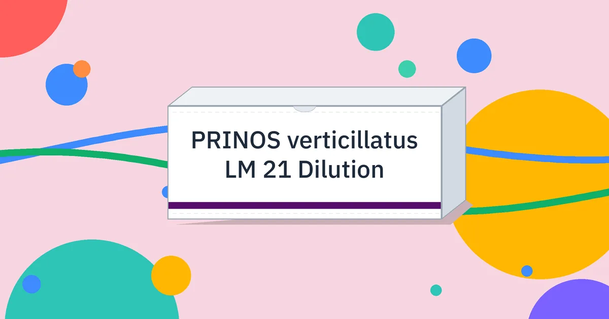 Symbolbild: Packung mit der Aufschrift PRINOS verticillatus LM 21 Dilution (PZN 13668053) – Verfügbarkeit und Bezug in Apotheken in Frankfurt am Main