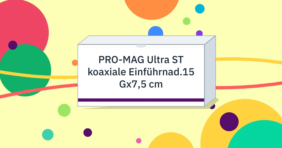 Symbolbild: Packung mit der Aufschrift PRO-MAG Ultra ST koaxiale Einführnad.15 Gx7,5 cm (PZN 06768819) – Verfügbarkeit und Bezug in Apotheken in Frankfurt am Main