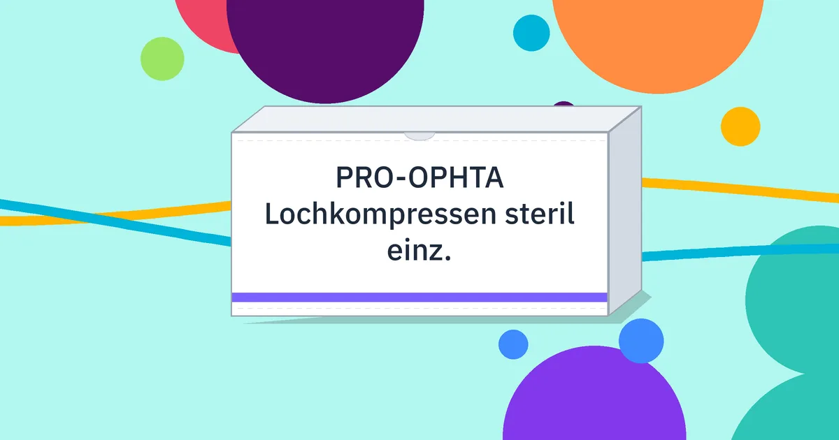 Symbolbild: Packung mit der Aufschrift PRO-OPHTA Lochkompressen steril einz. (PZN 07278371) – Verfügbarkeit und Bezug in Apotheken in Frankfurt am Main