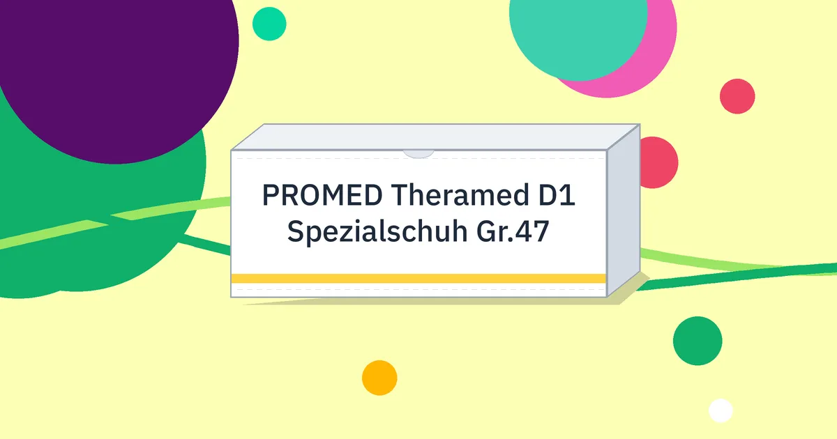 Symbolbild: Packung mit der Aufschrift PROMED Theramed D1 Spezialschuh Gr.47 (PZN 05482529) – Verfügbarkeit und Bezug in Apotheken in Frankfurt am Main