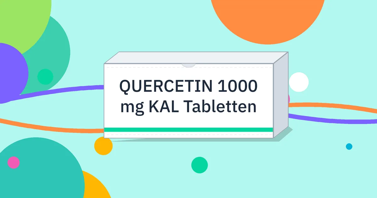 Symbolbild: Packung mit der Aufschrift QUERCETIN 1000 mg KAL Tabletten (PZN 16801877) – Verfügbarkeit und Bezug in Apotheken in Frankfurt am Main
