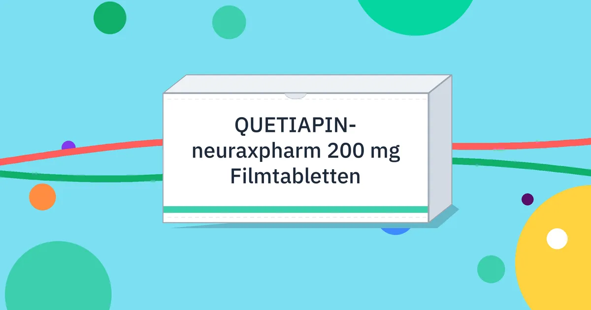Symbolbild: Packung mit der Aufschrift QUETIAPIN-neuraxpharm 200 mg Filmtabletten (PZN 09445672) – Verfügbarkeit und Bezug in Apotheken in Frankfurt am Main